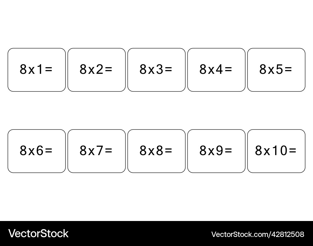 Multiplication and division table of 8 maths card Vector Image