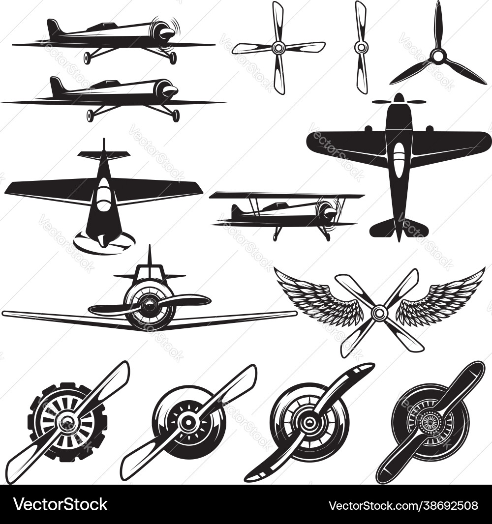 Set airplanes propellers aviation design Vector Image