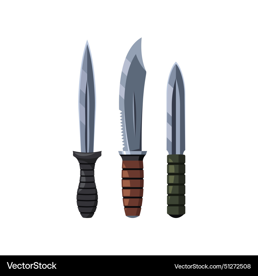 Three hunter knives with different steel blade Vector Image