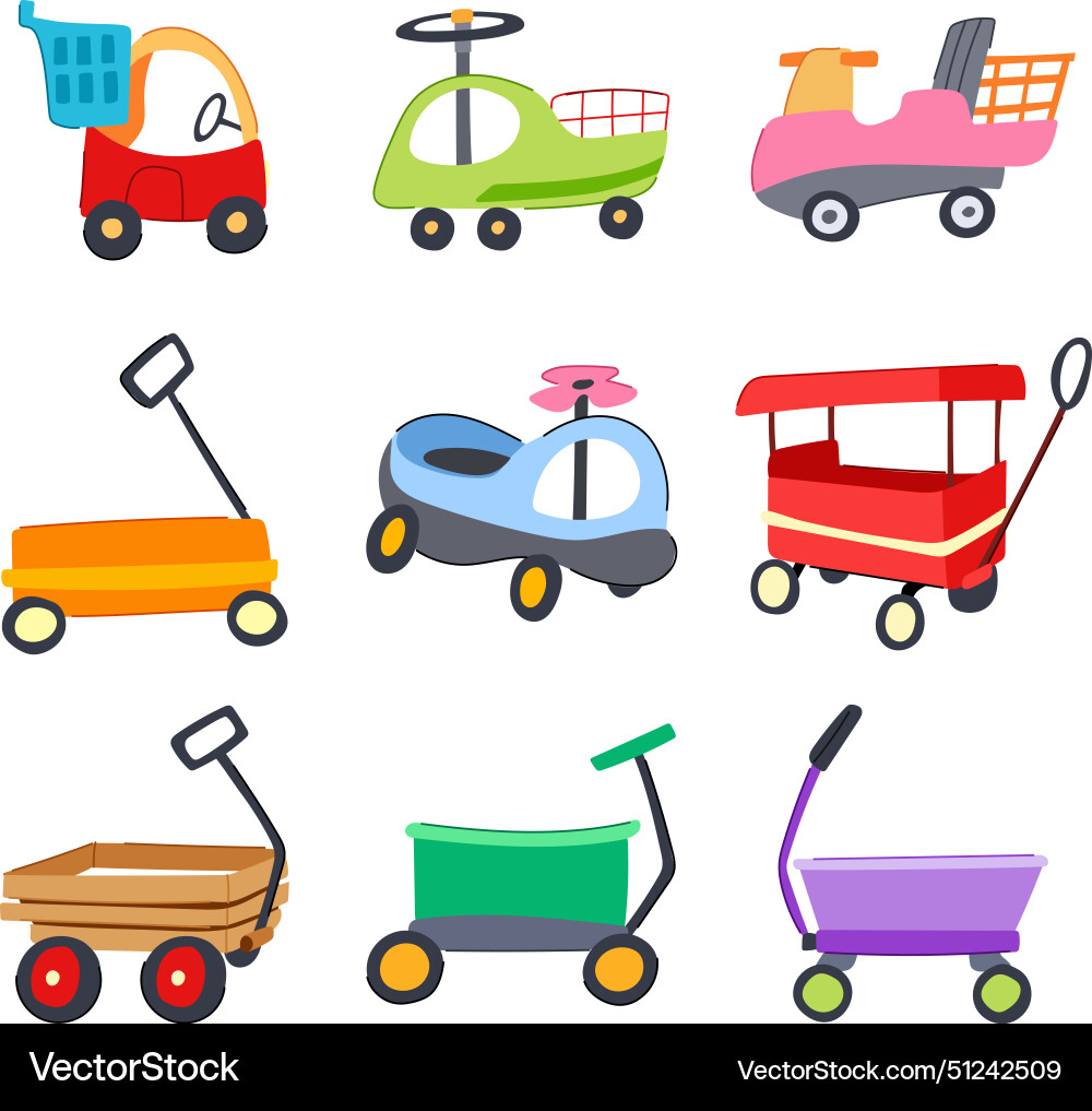 Cart toy set cartoon Royalty Free Vector Image