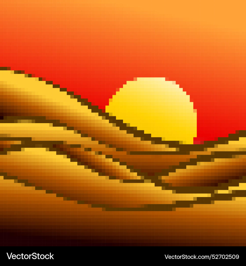 Desert landscape in pixel art style sun over sand Vector Image