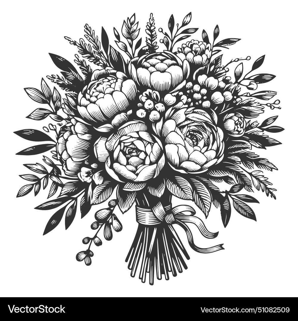 Floral bridal bouquet engraving Royalty Free Vector Image
