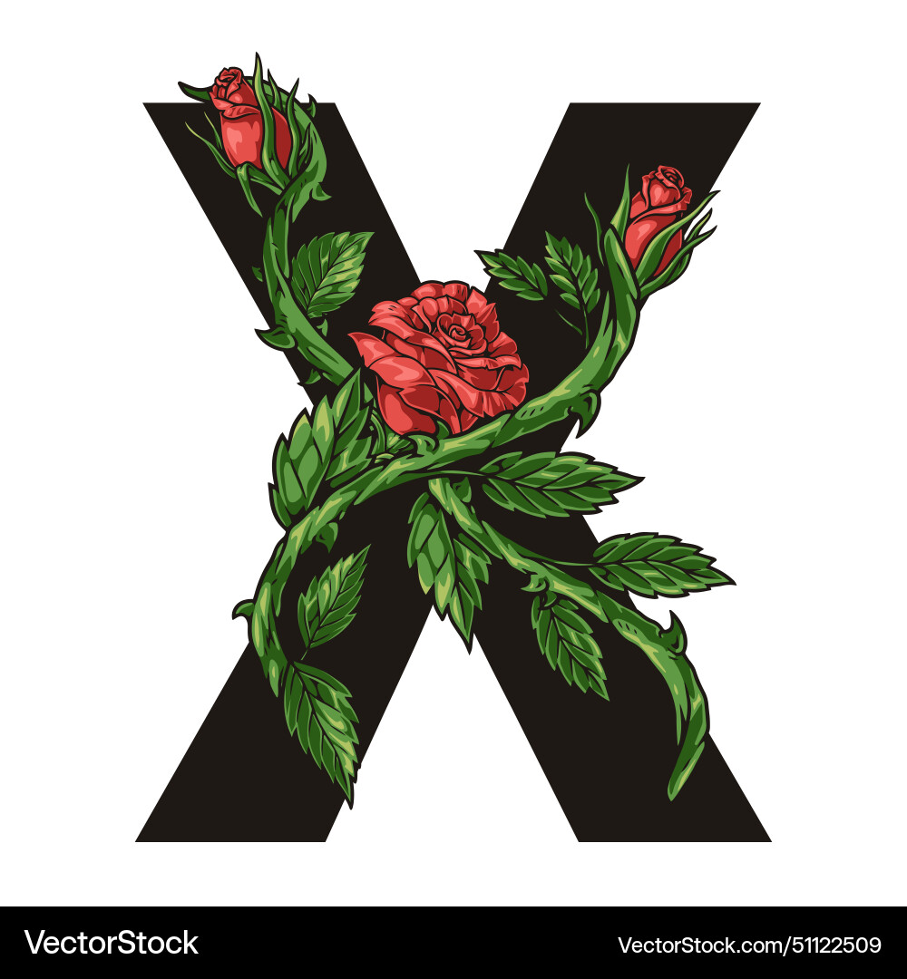 Flower letter x element colorful Royalty Free Vector Image