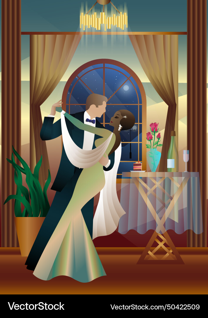 Man and woman dancing window Royalty Free Vector Image