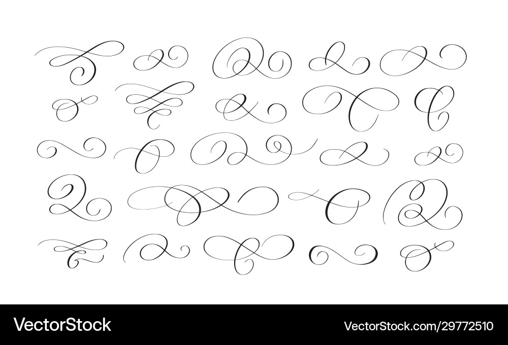 Doodle ink pen calligraphy flourish set Royalty Free Vector