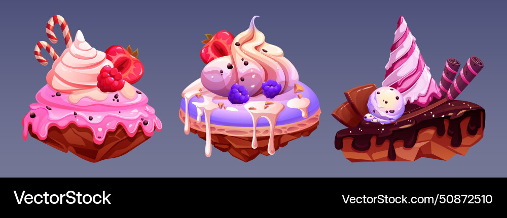 Floating candy island with chocolate for game Vector Image