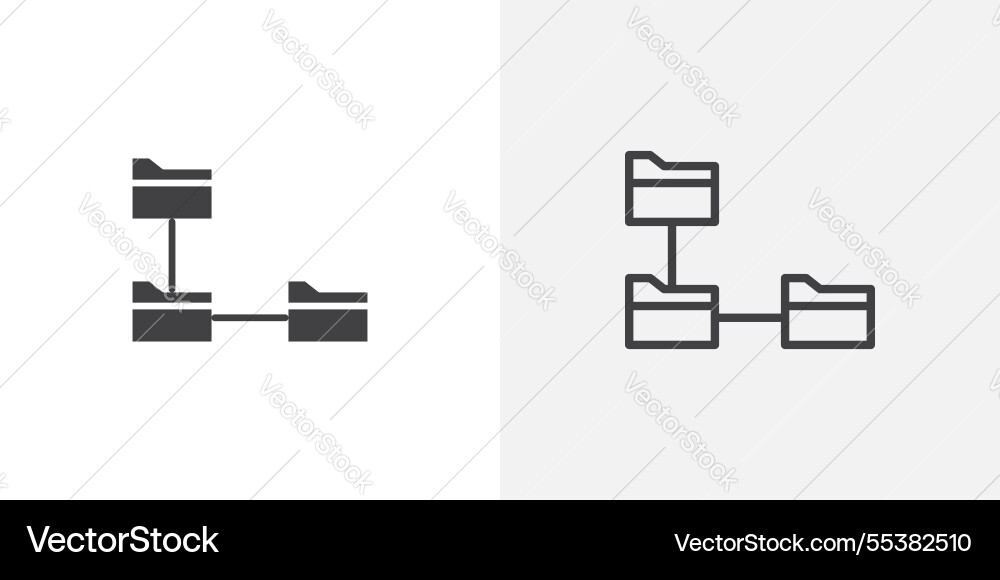 Folder tree icons in black fill and liner versions