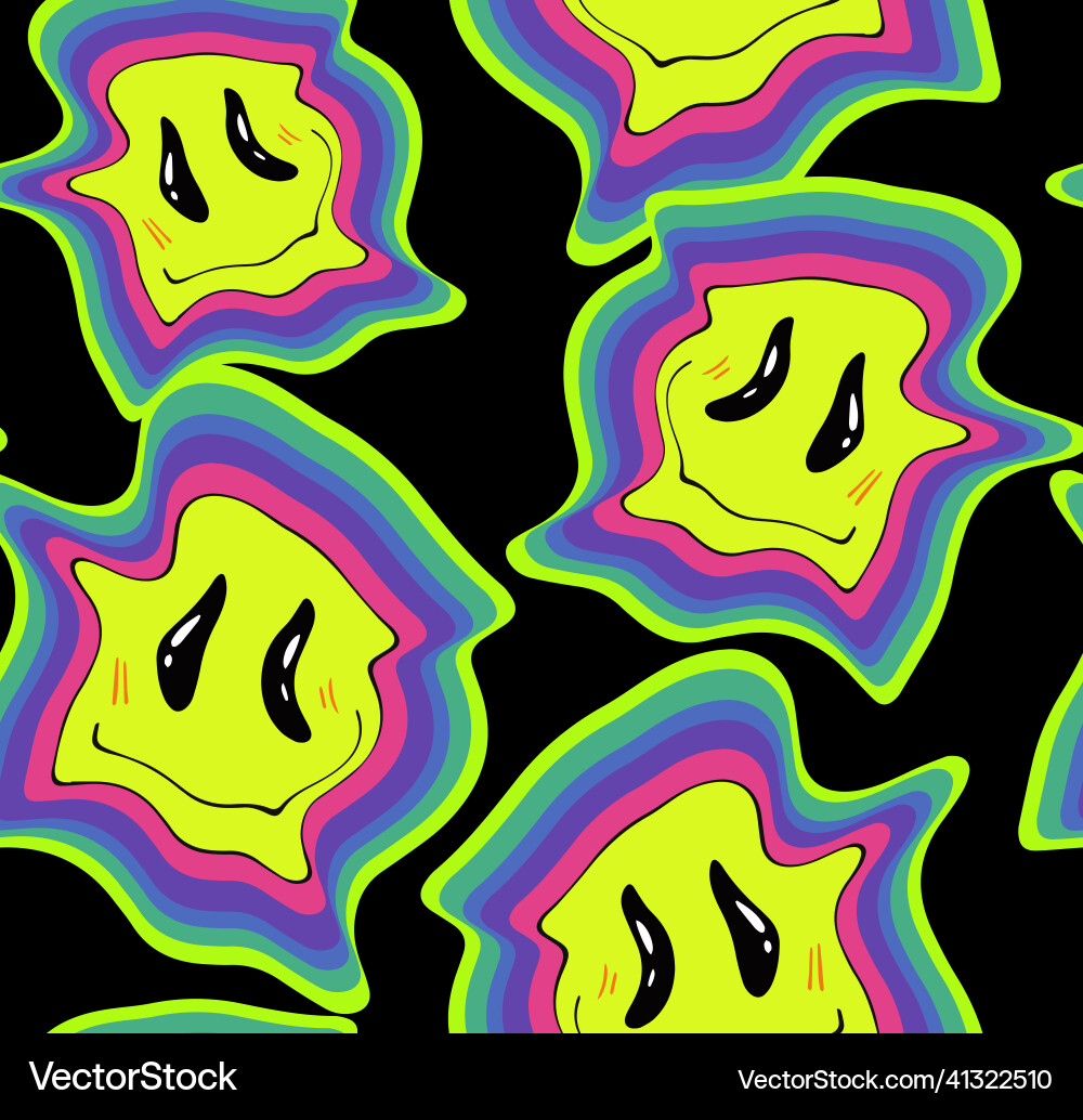 Funny crazy melt smile smiley faces seamless Vector Image