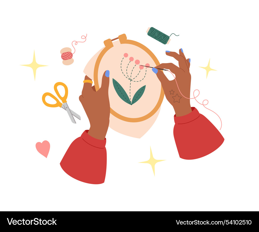 Handmade crafts embroidery hoop tools Royalty Free Vector