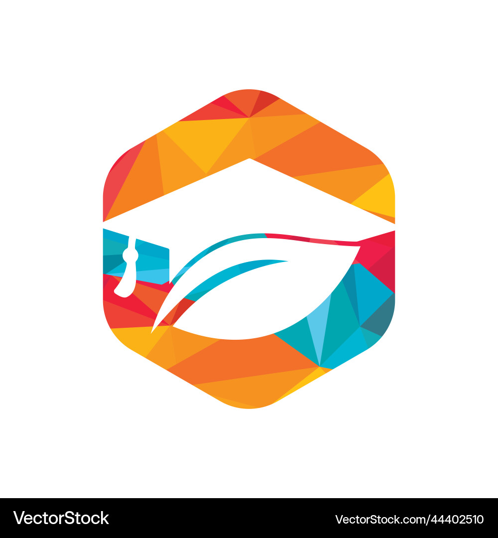 Leaf with graduation hat logo design template Vector Image
