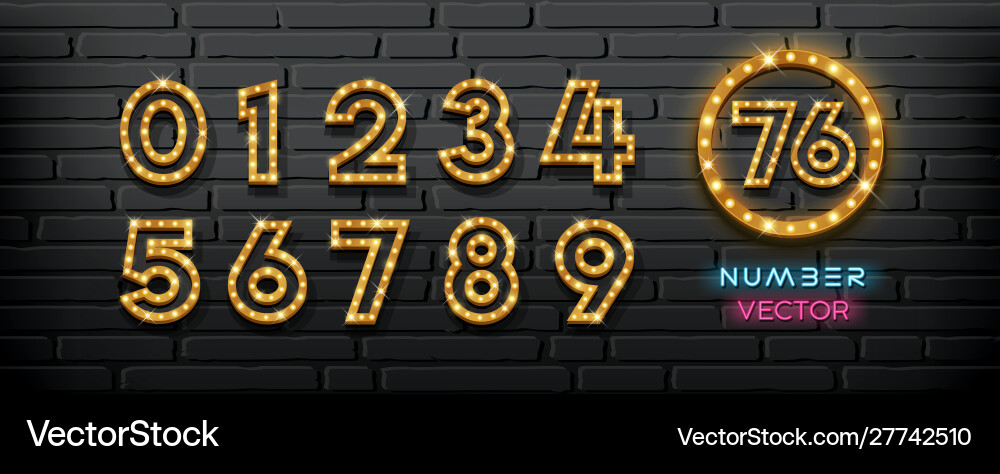 Light up lamp numbers collection block wall Vector Image