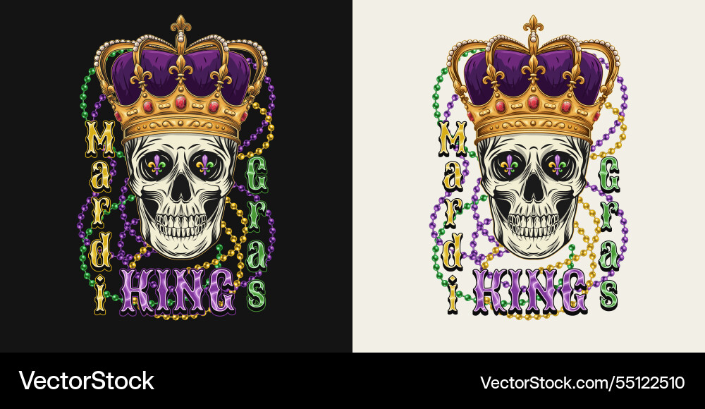 Mardi gras king label with skull Royalty Free Vector Image