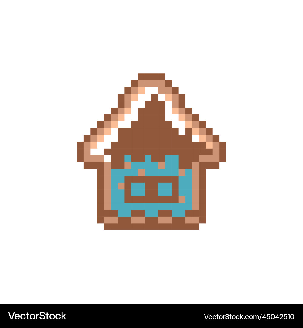 Pixel art gingerbread cookie house design Vector Image