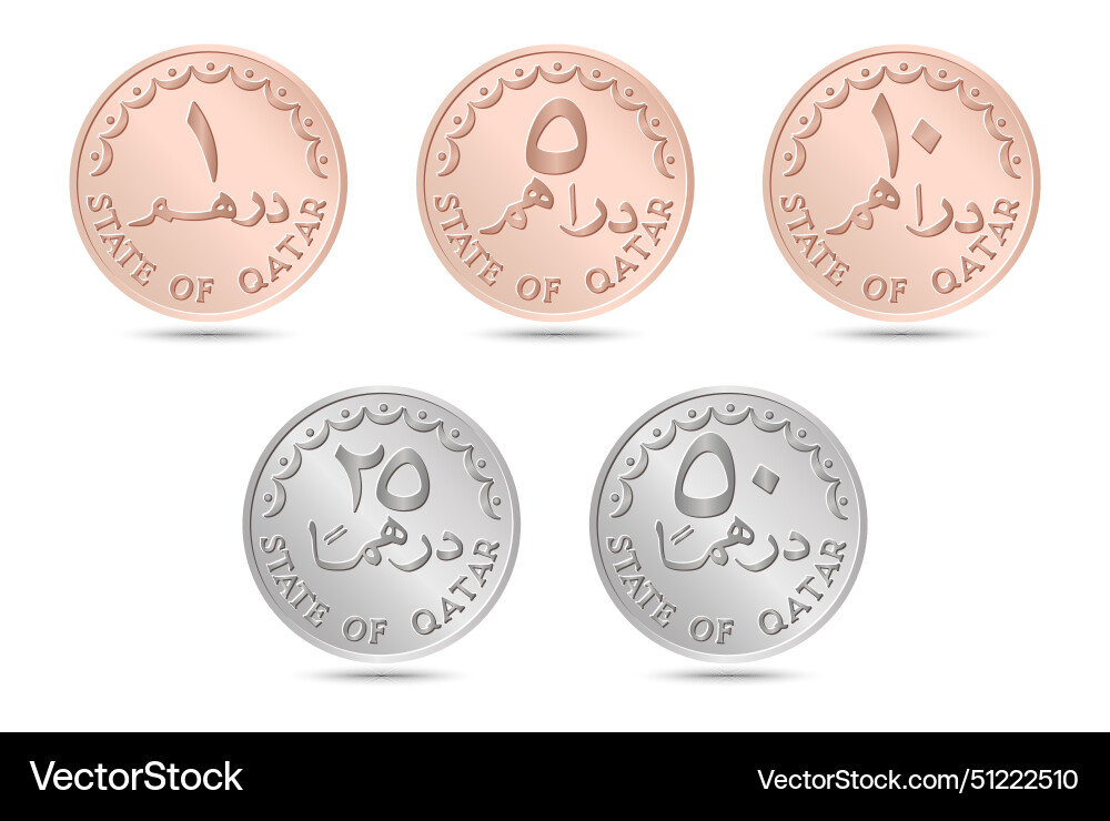 Set of coins dirhams qatar Royalty Free Vector Image