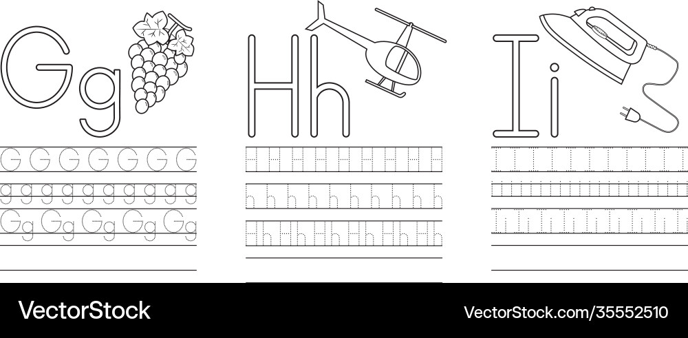 Writing practice letters ghi coloring book Vector Image