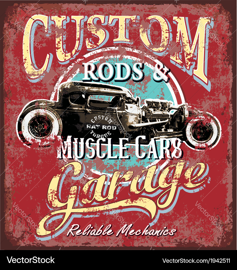 Custom rod garage Royalty Free Vector Image - VectorStock