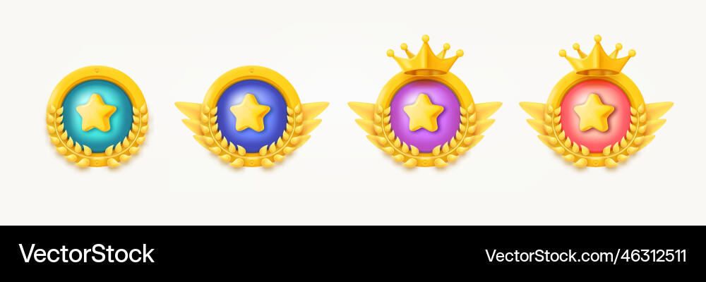 Different game rank emblems with stars Royalty Free Vector