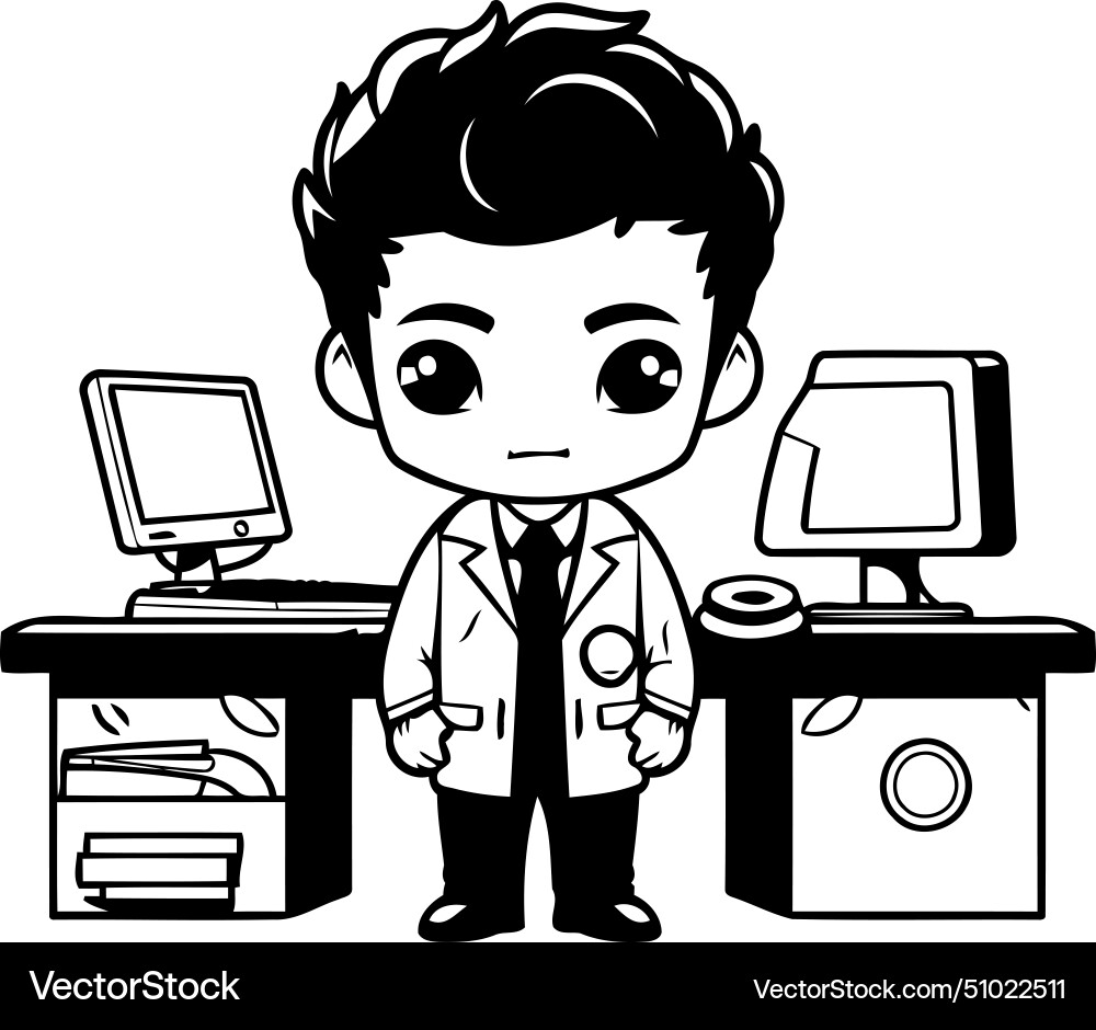 Doctor with stethoscope and computer in office Vector Image