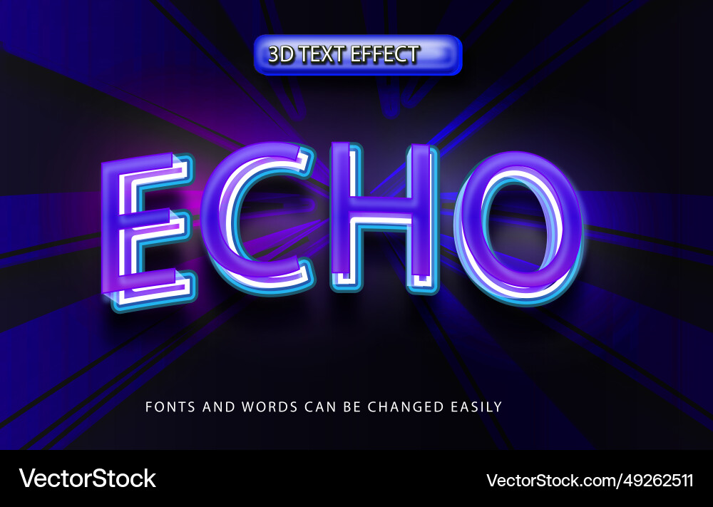 Echo 3d shinig blue editable text effect style Vector Image