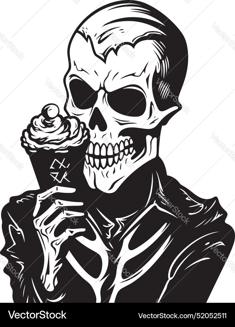 Frosty frights soft ice cream with skeleton logo Vector Image