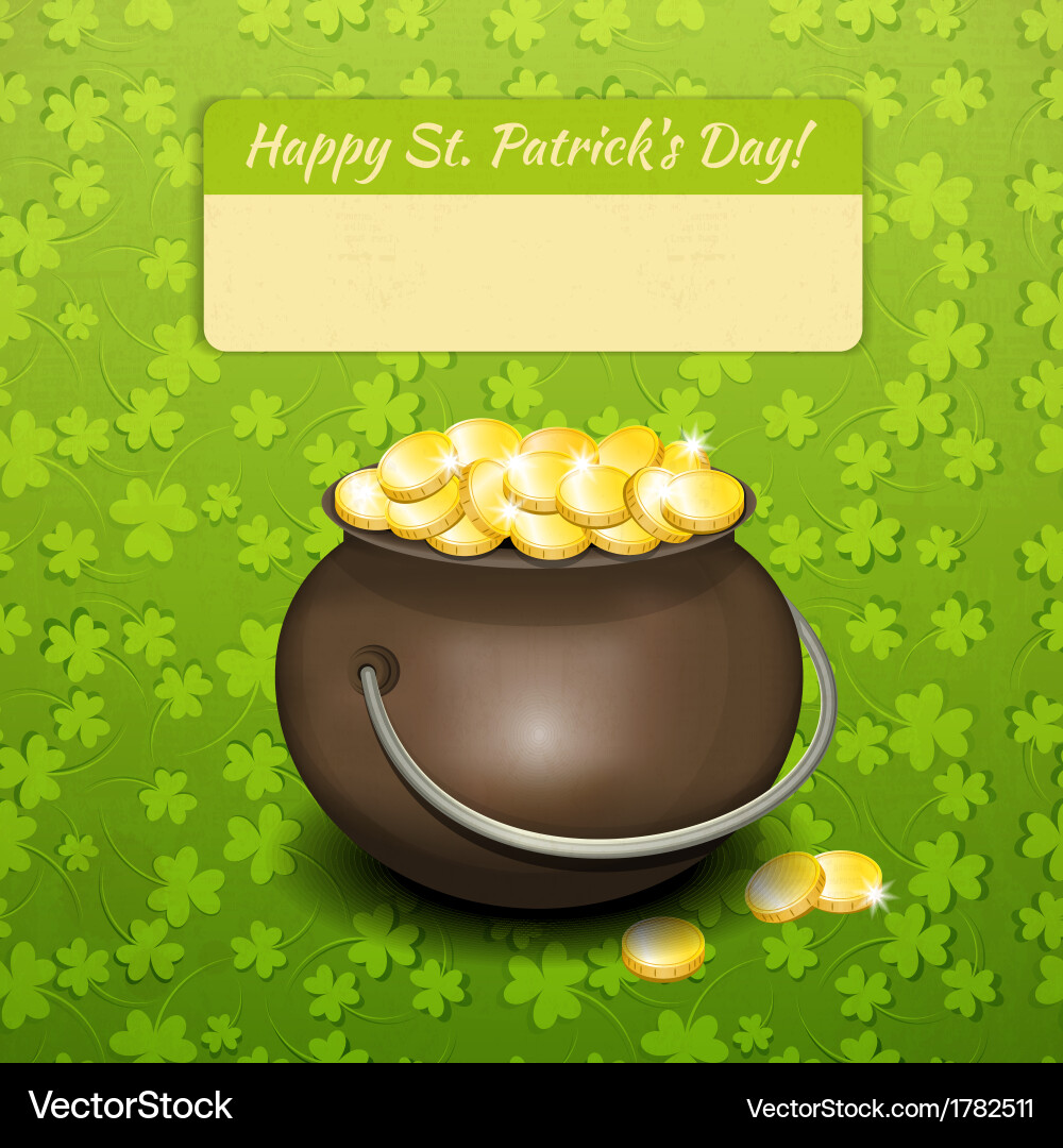 Patricks Day Pot of Gold Card Royalty Free Vector Image