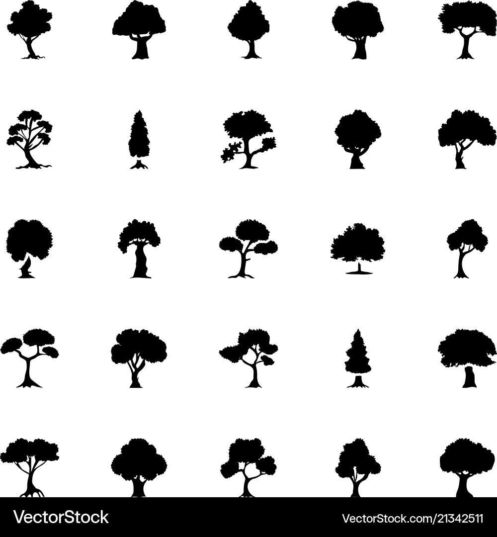 Trees solid icons set Royalty Free Vector Image