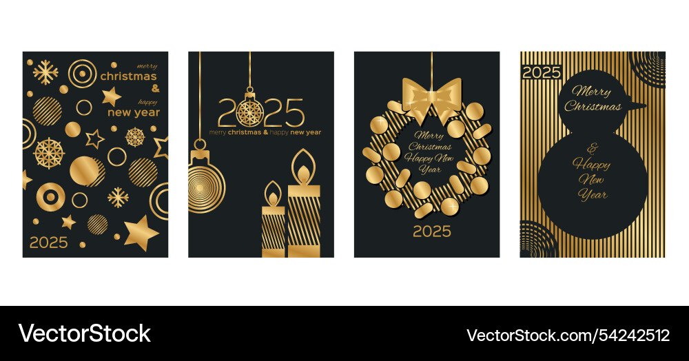 Christmas gold card happy 2025 new year Royalty Free Vector