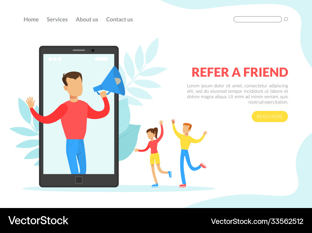 Refer a friend landing page template man shouting Vector Image