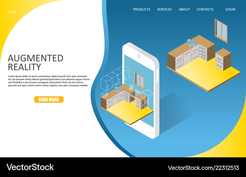 Augmented reality landing page website Royalty Free Vector