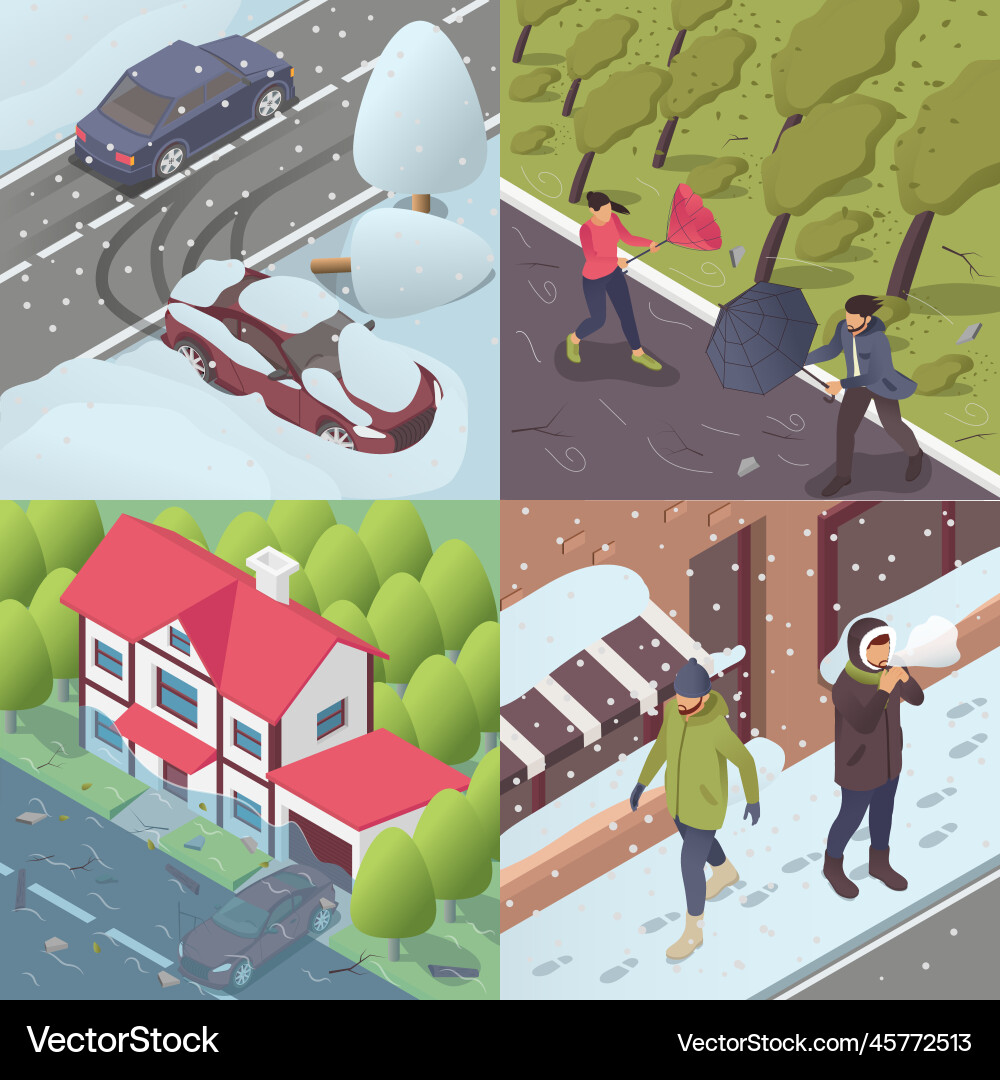 Bad weather 2x2 design concept Royalty Free Vector Image