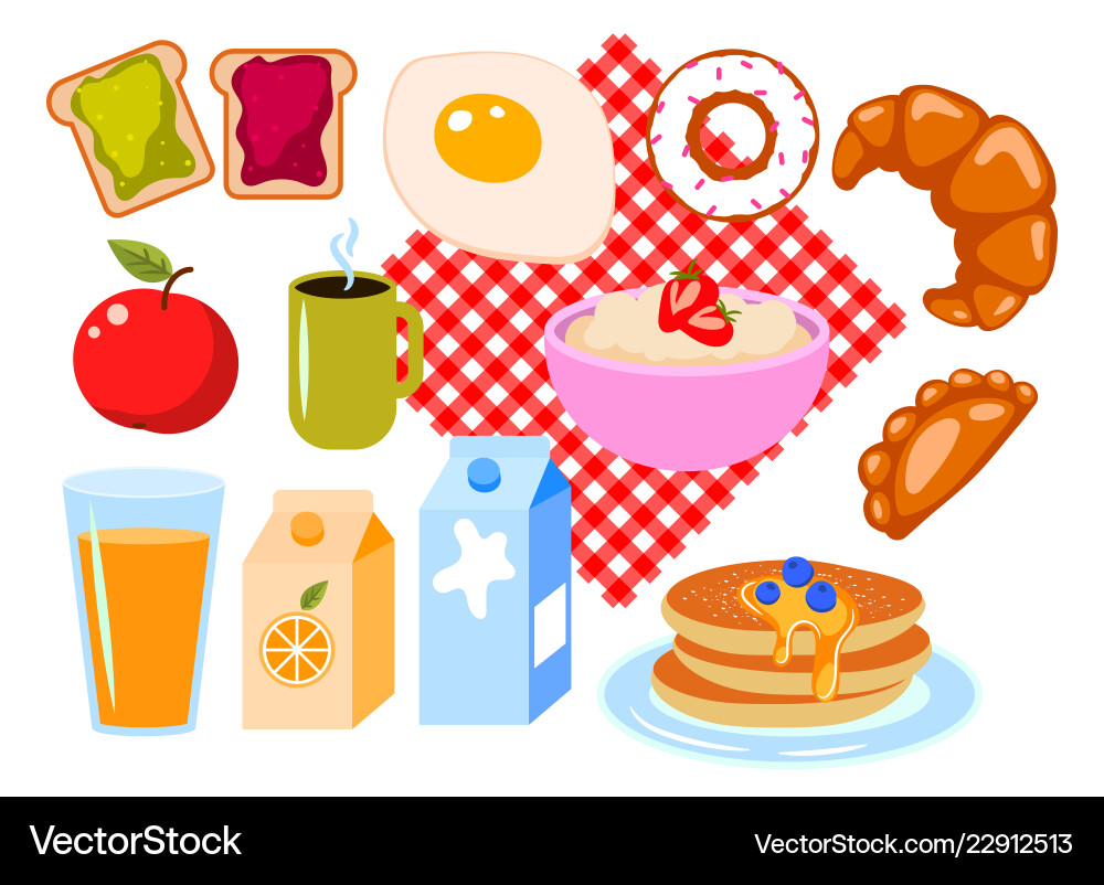 Cartoon Breakfast Clip Art Meat Breakfast Kids Vector Images