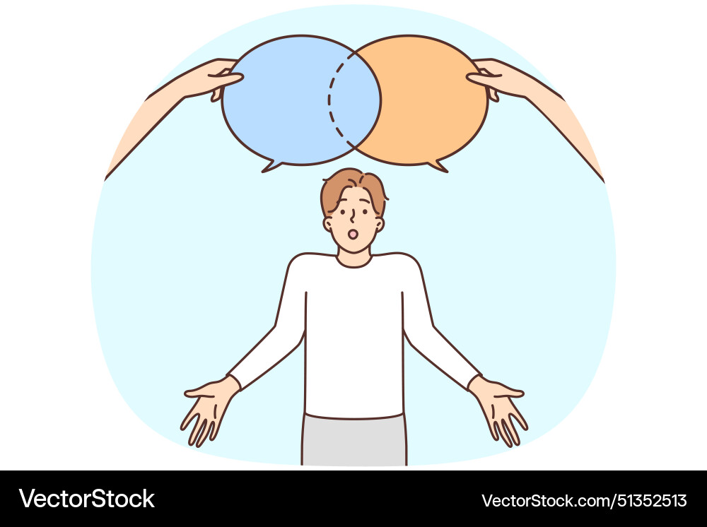 Confused man with speech bubbles above head Vector Image