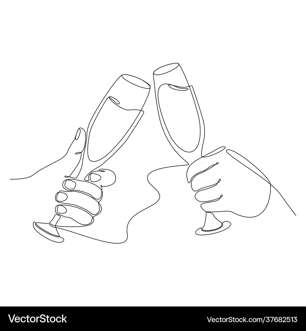 Continuous line drawing hand holding a glass Vector Image