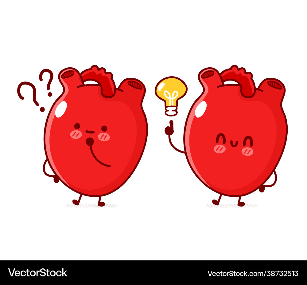 Cute funny human heart organ with question mark Vector Image