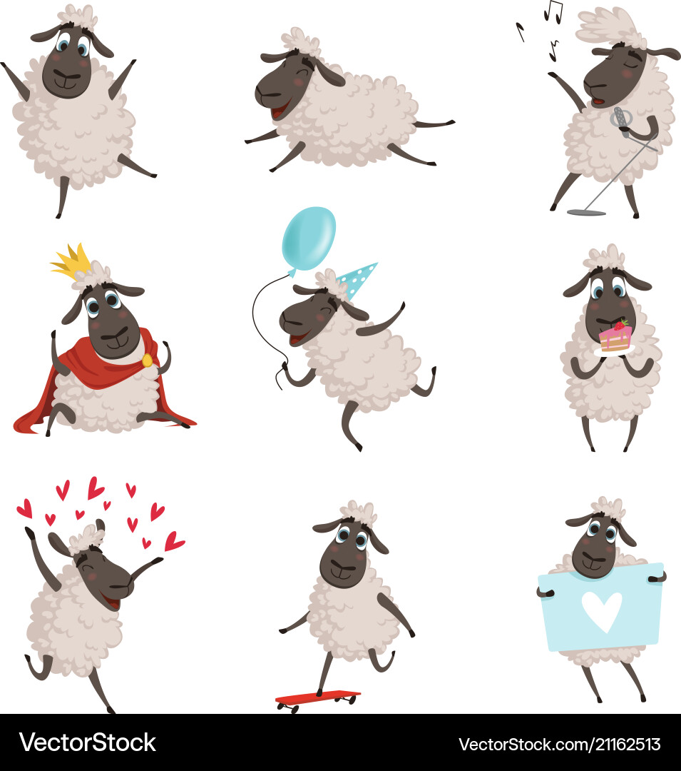Cute Sheep Playing and Making Fun Royalty Free Vector Image