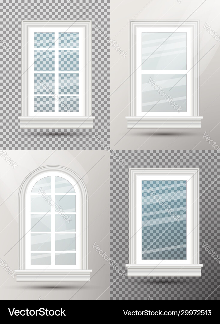 Four closed realistic glass windows with shadows Vector Image
