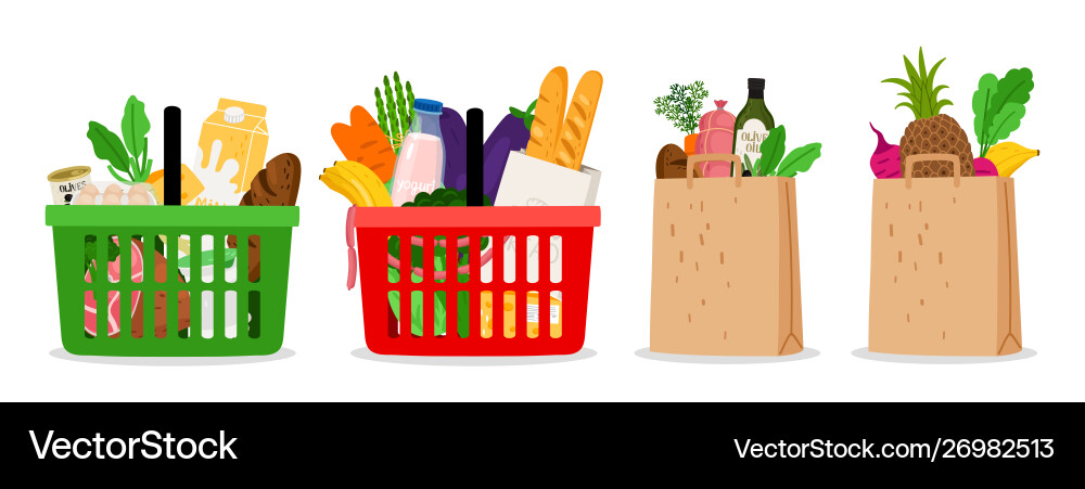 Grocery food basket Royalty Free Vector Image - VectorStock
