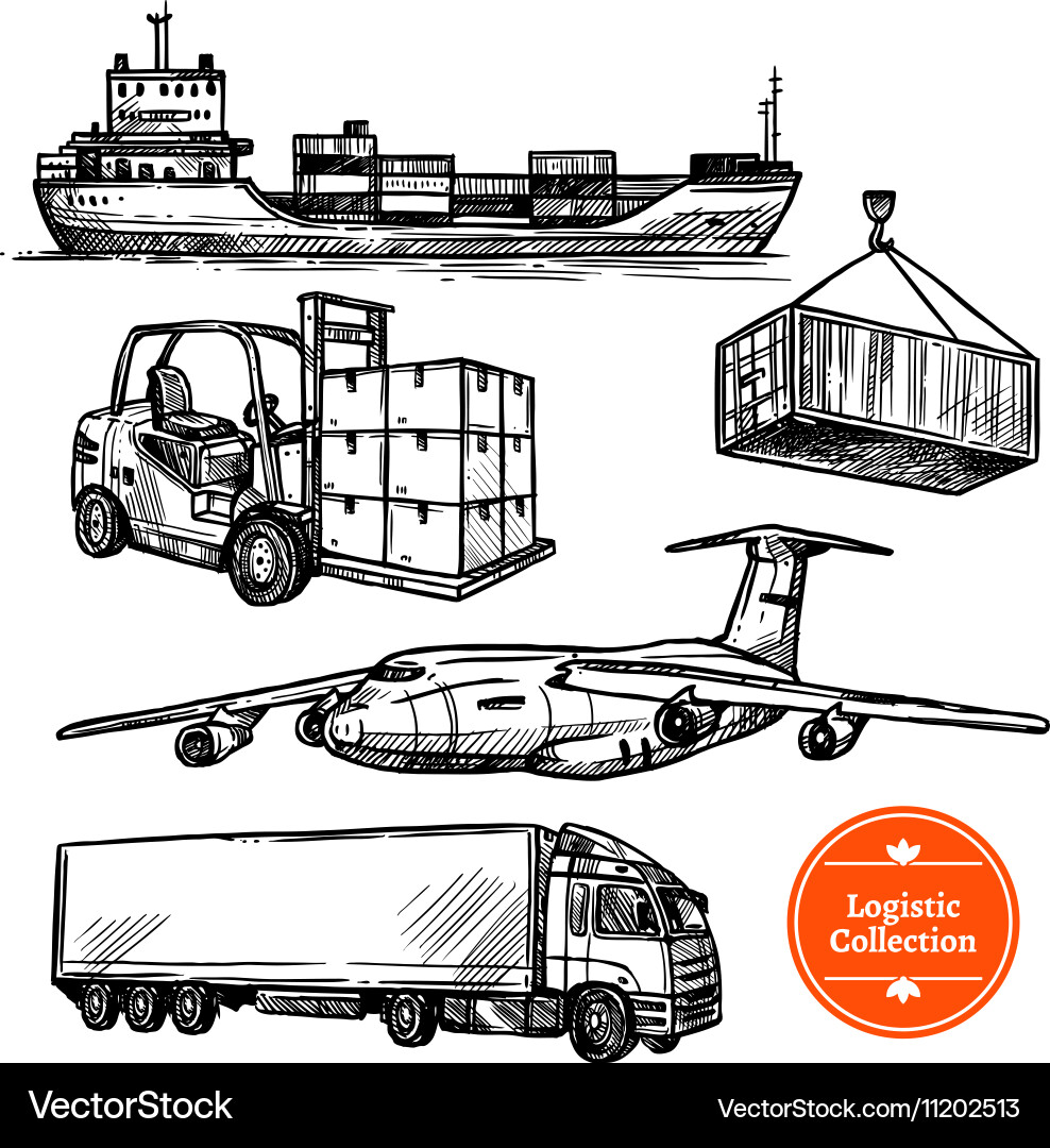 Hand drawn sketch logistics set Royalty Free Vector Image