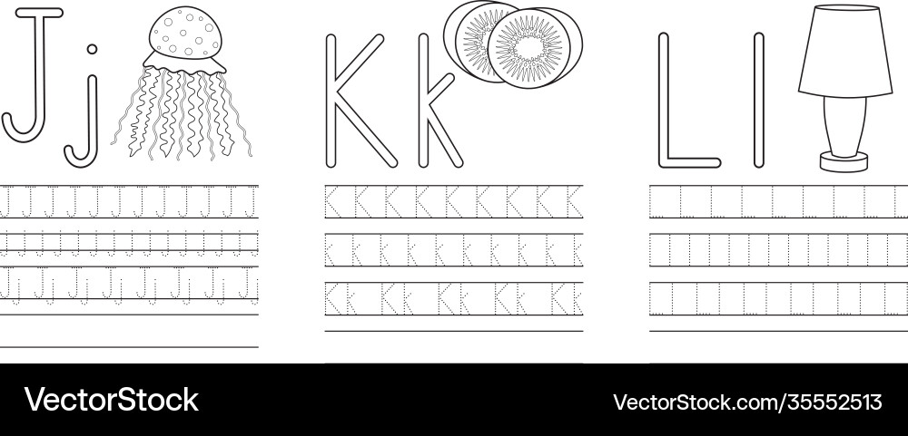 Letter JKL Tracing Worksheet - Kids Education Vector Image