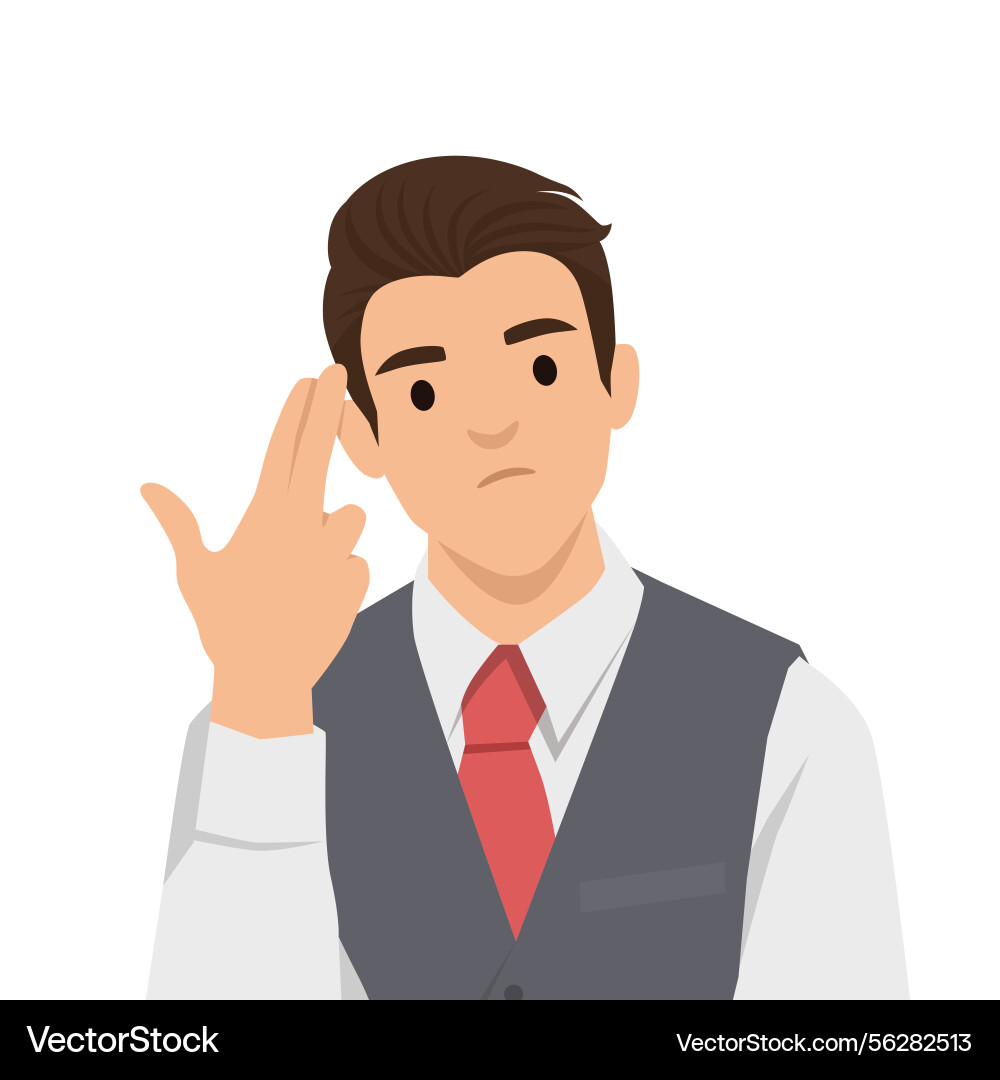 Man gestures near his temple expressing intense Vector Image