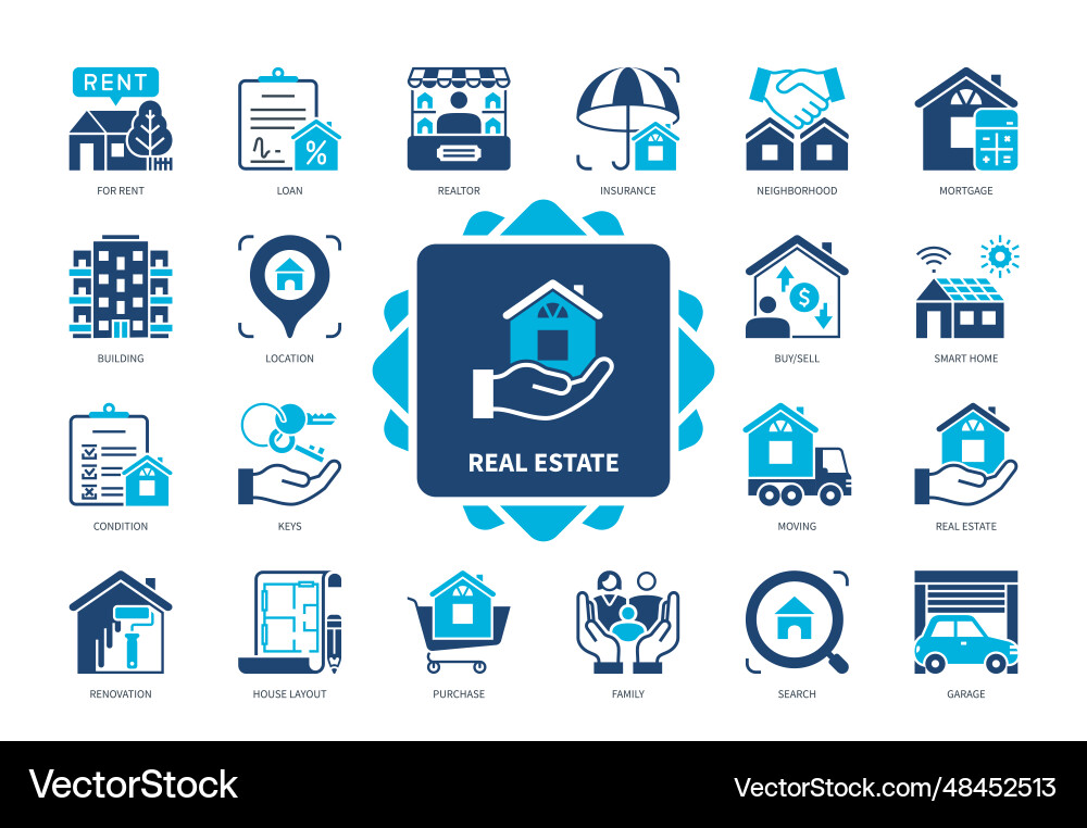 Real Estate Icon Set - Building & Finance Vector Image