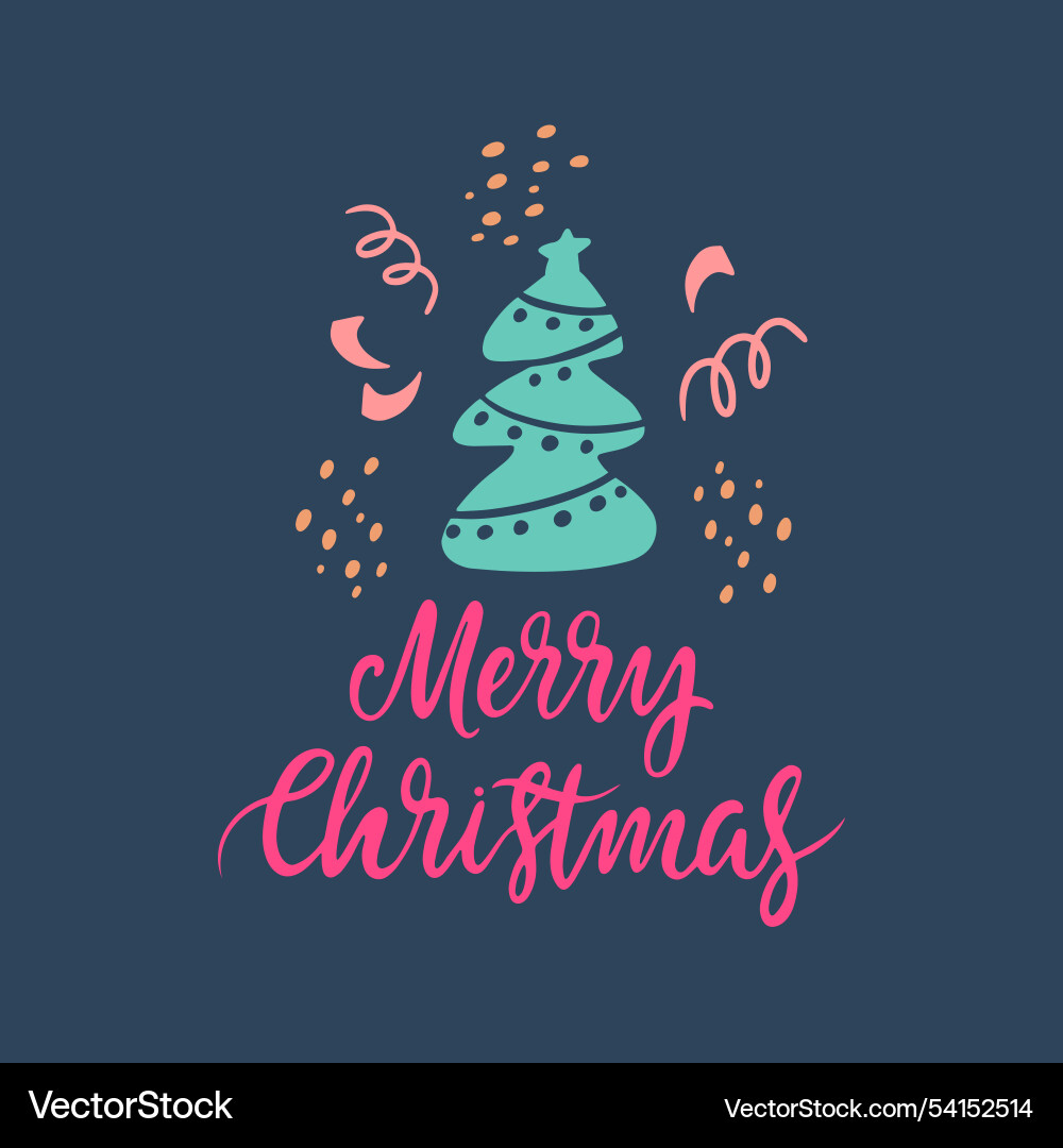 Merry christmas lettering with tree Royalty Free Vector