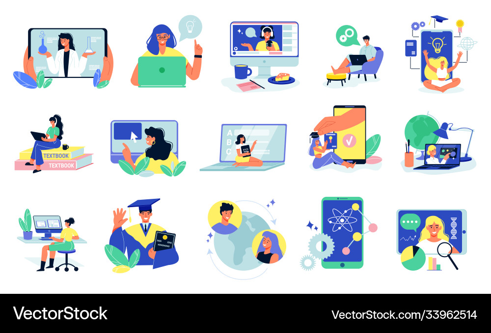 Remote Learning Icons Royalty Free Vector Image