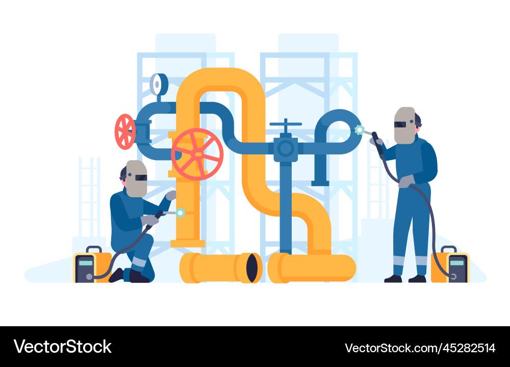 Welders weld pipes man welding pipeline workers Vector Image