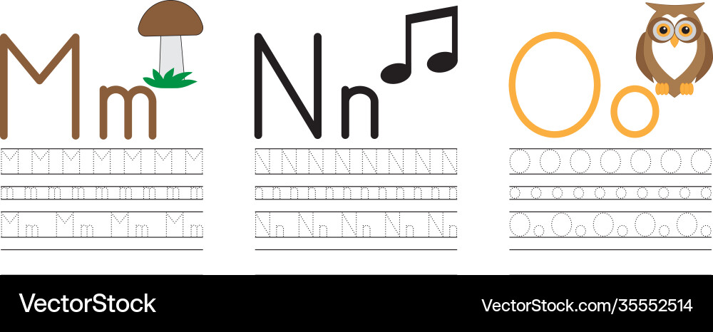 Writing practice letters mno education for kids Vector Image