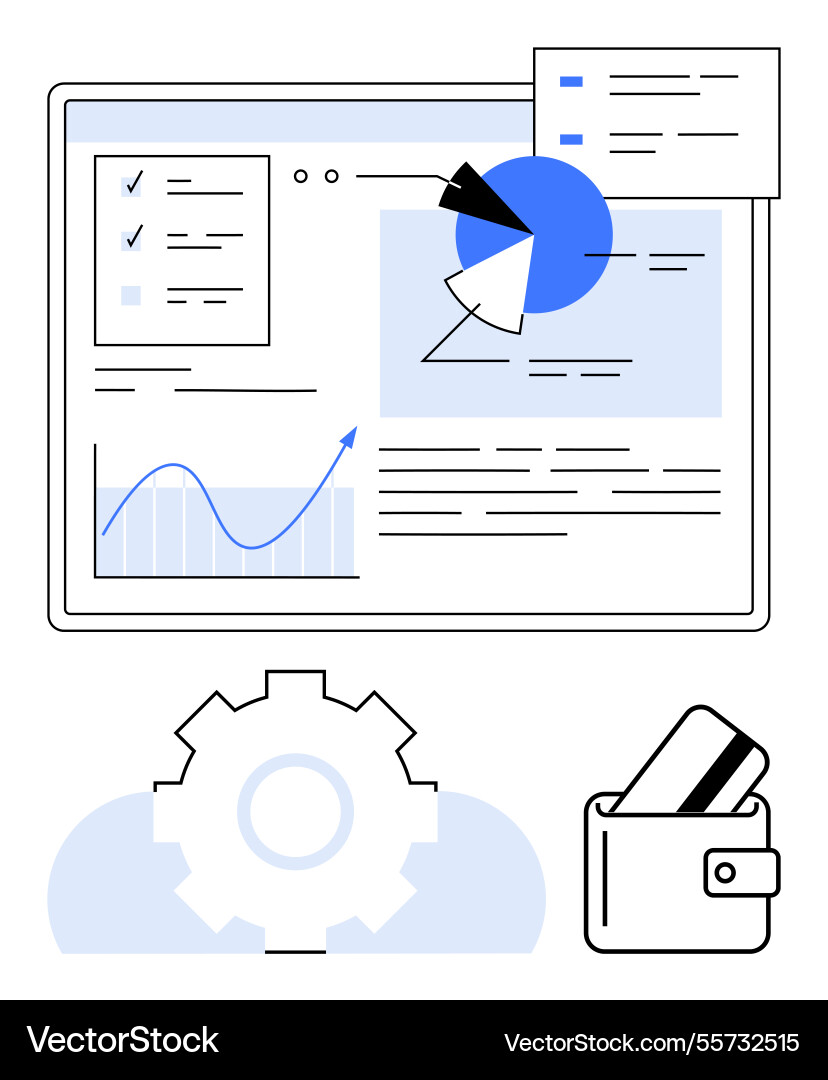 Datenanalyse auf Dashboard mit Pie-Chart-Linie Vektorbild