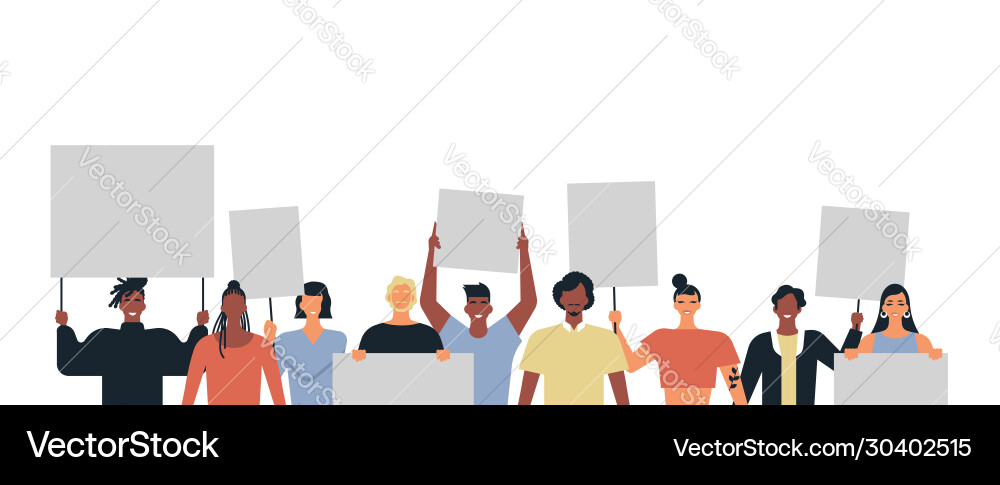Diverse young people parade protest set isolated Vector Image