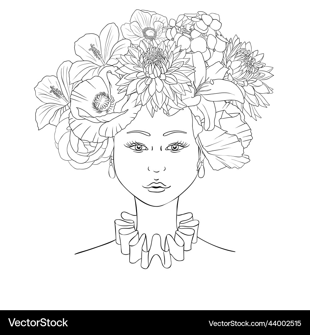 Drawing woman with flowers Royalty Free Vector Image