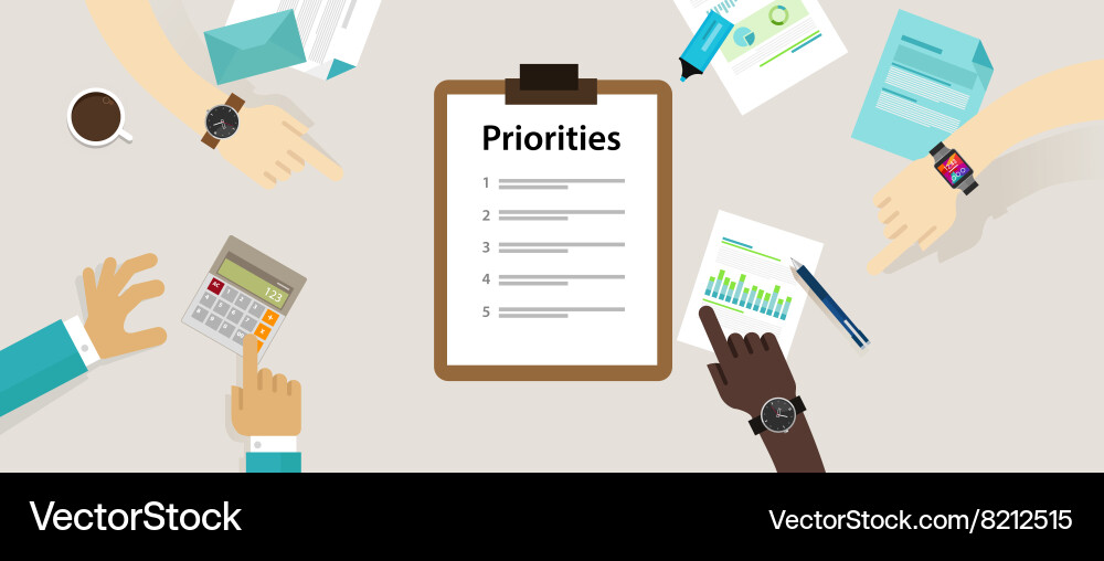 Priorities priority list desk business personal Vector Image