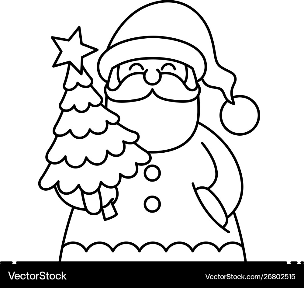 Santa flat design line art Royalty Free Vector Image